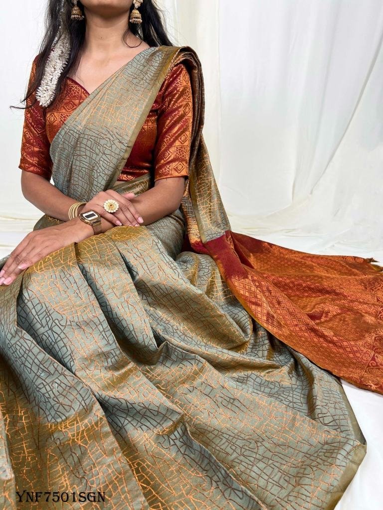 Attractive Gray Kanchipuram Zari Weaving Saree