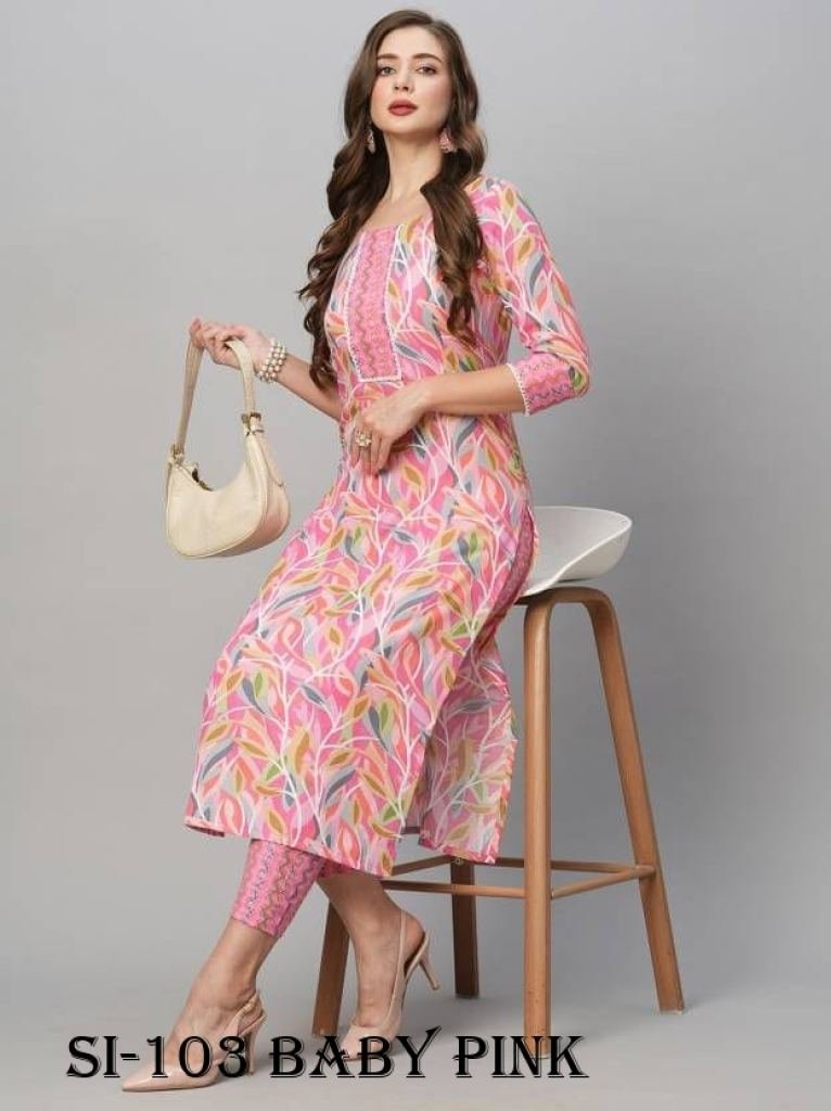 Baby Pink Color Exclusive Digital Print Soft Cotton Kurti and Pant Set ...