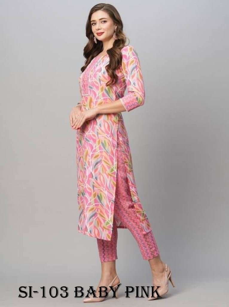 Baby Pink Color Exclusive Digital Print Soft Cotton Kurti and Pant Set ...