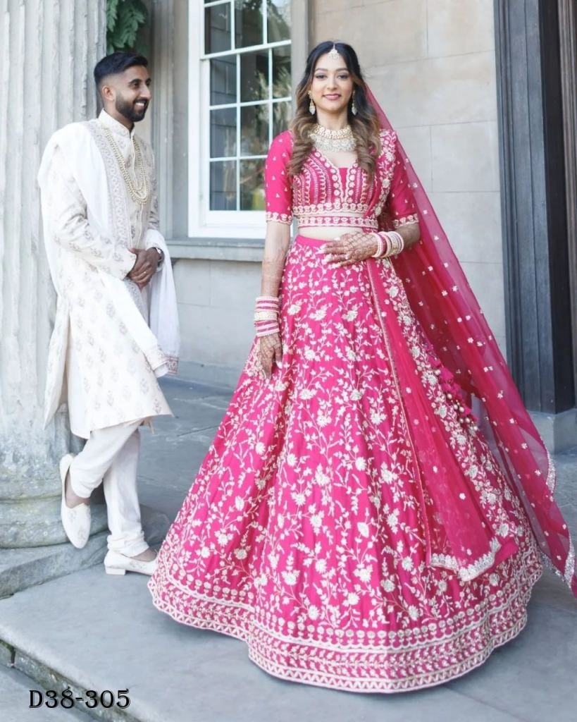 Elegant Gajri Malai Satin Silk Lehenga Choli Set with Embroidery