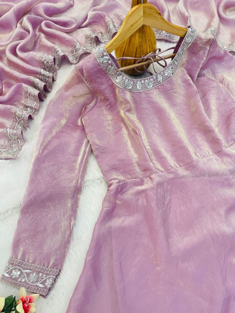 Fashionable Fendy Silk Embroidered Gown With Umbrella Flair