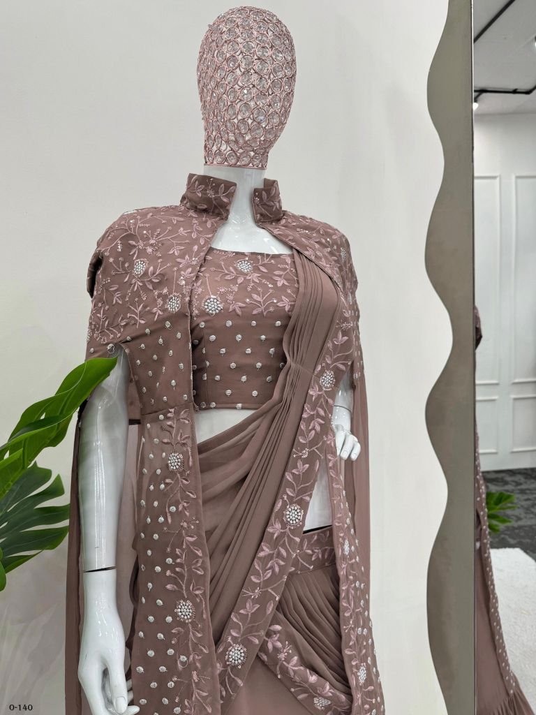 Fox Georgette Coffee Color Lehenga Saree