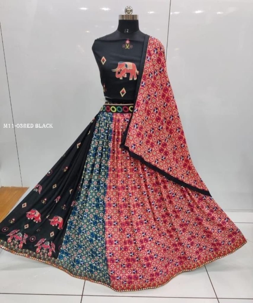 Garba Special Digital Printed Crepe Semi Stitched Lehenga Choli by Fab ...