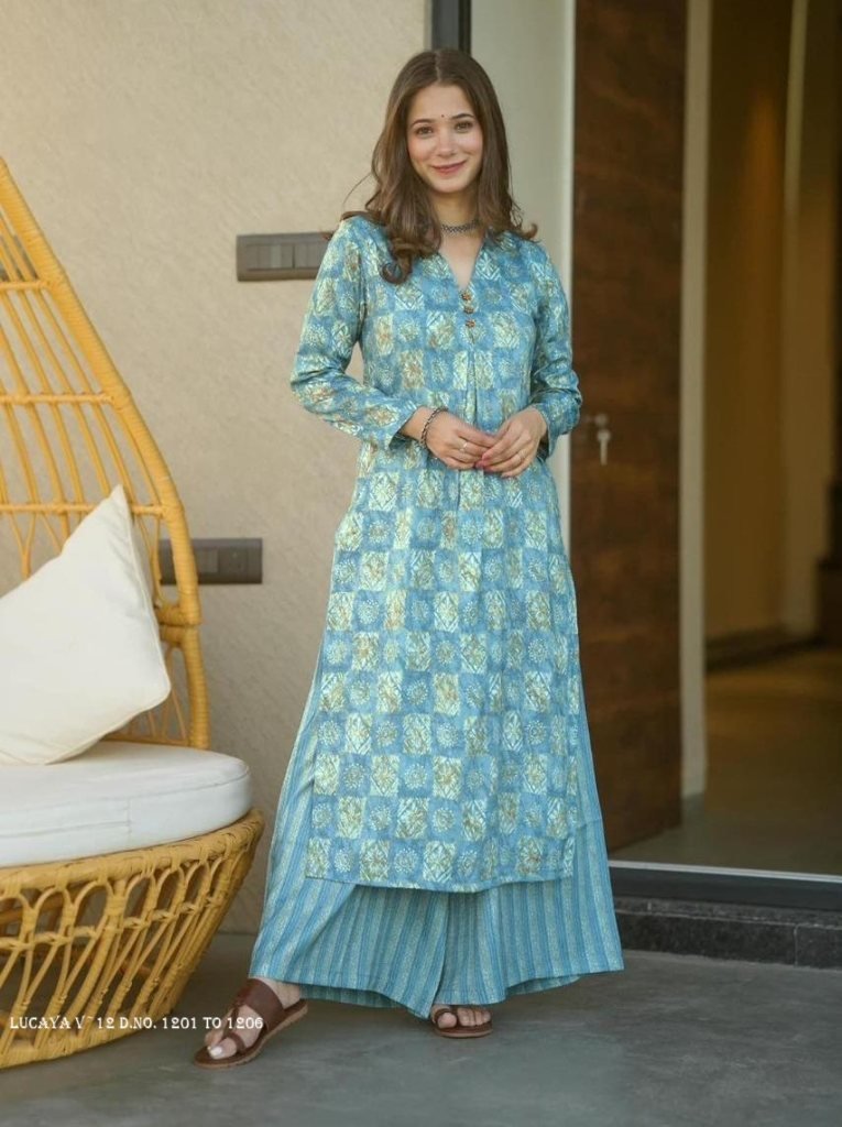 lucaya vol 12 beautiful print readymade straight kurti with bottom ...