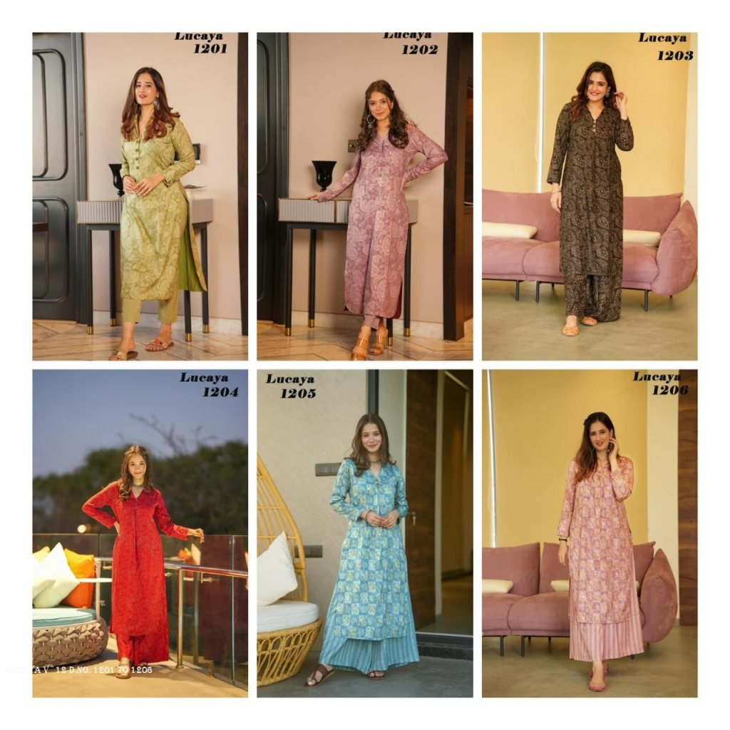 lucaya vol 12 beautiful print readymade straight kurti with bottom ...