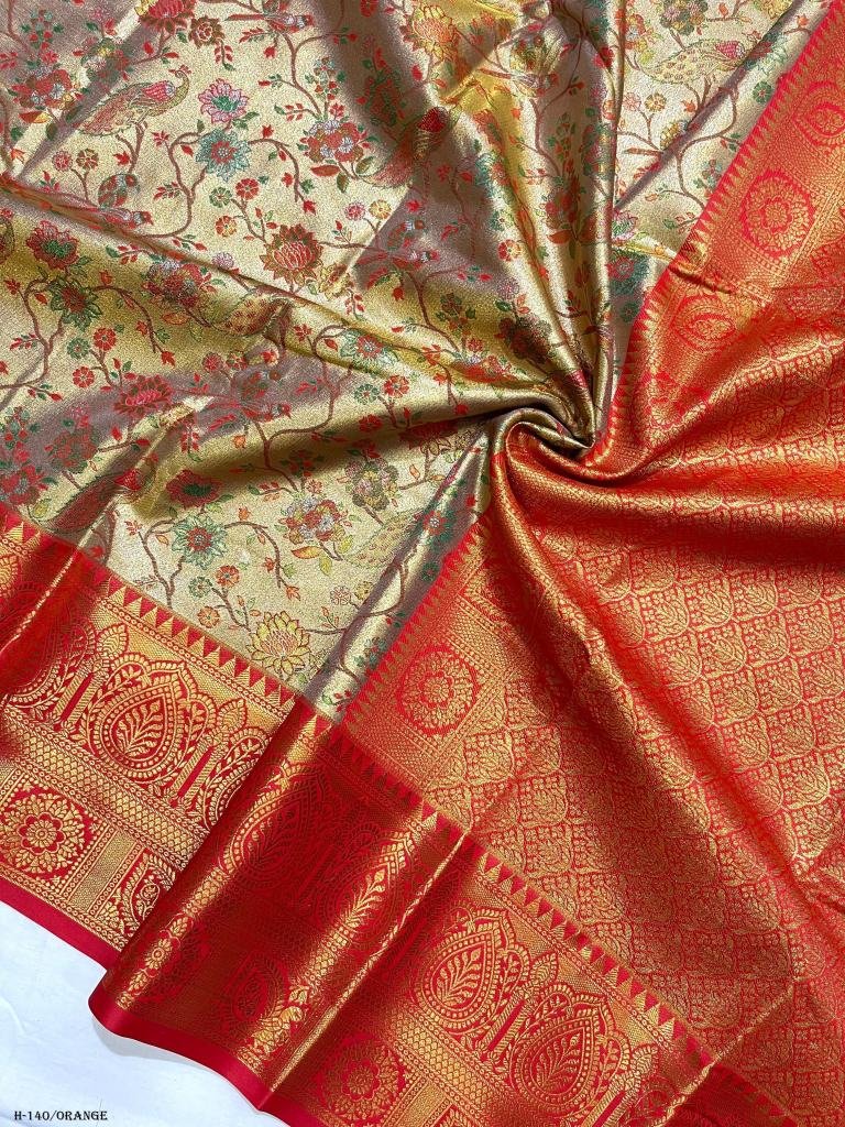 New Dharmavaram Silk Zari Weaving Orange Saree