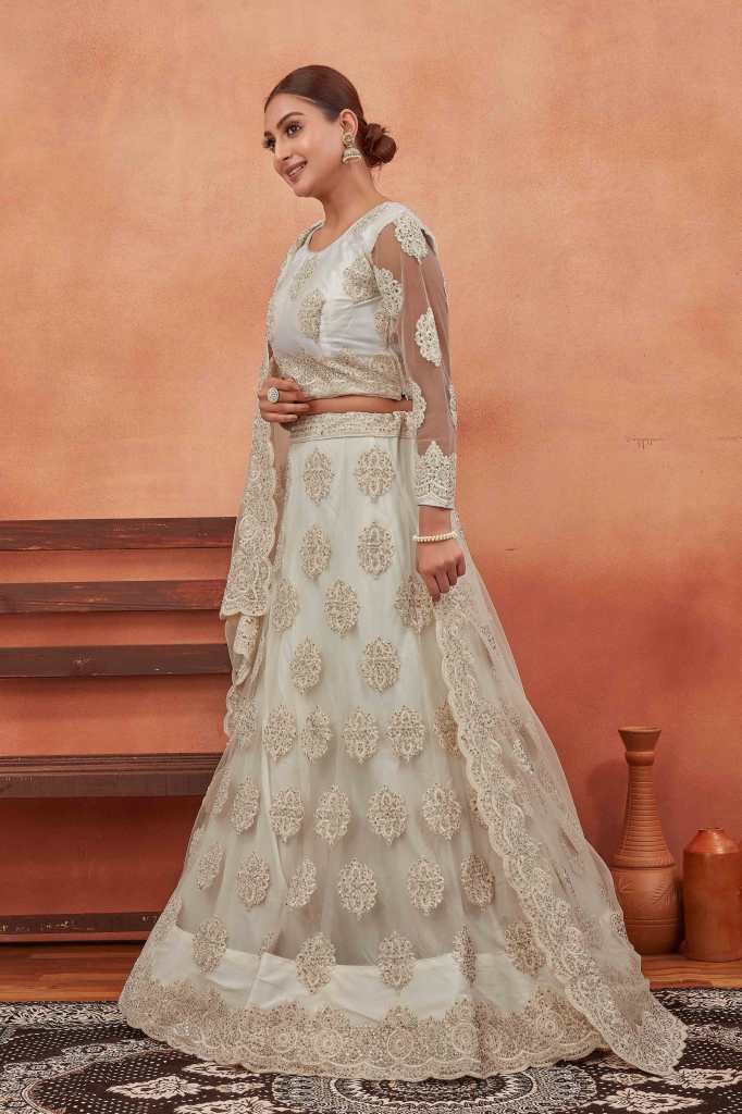 Off White Net Embroidered Lehenga choli