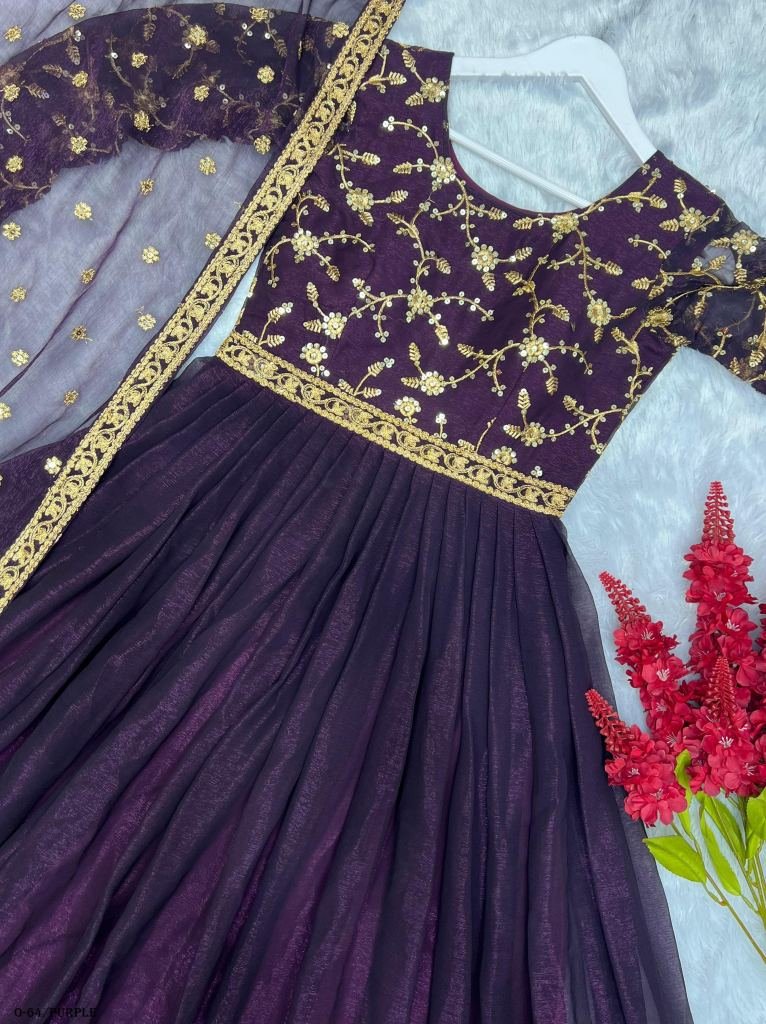 Party Wear Purple Fancy Long Gown