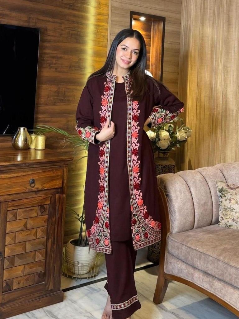 Party Wear Wine Color Rayon Suit Set