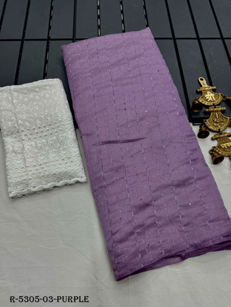 Purple Sequence Work Kora Organza Georgette Saree