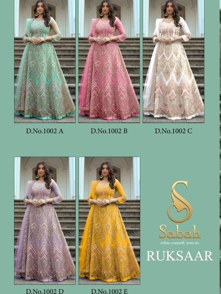 Sabah Ruksaar 1002 C White Heavy Butterfly Net Gown