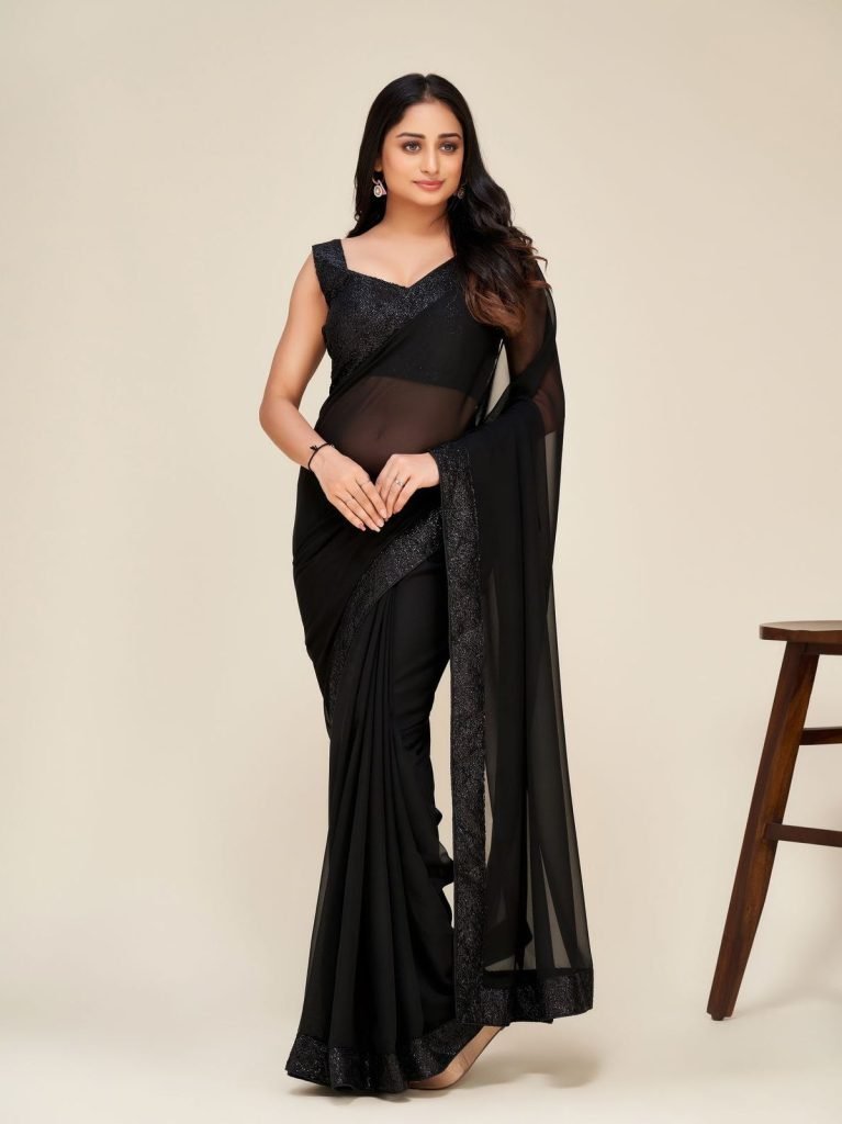 Supper Hot Black Party Wear Sequince Georgette Saree