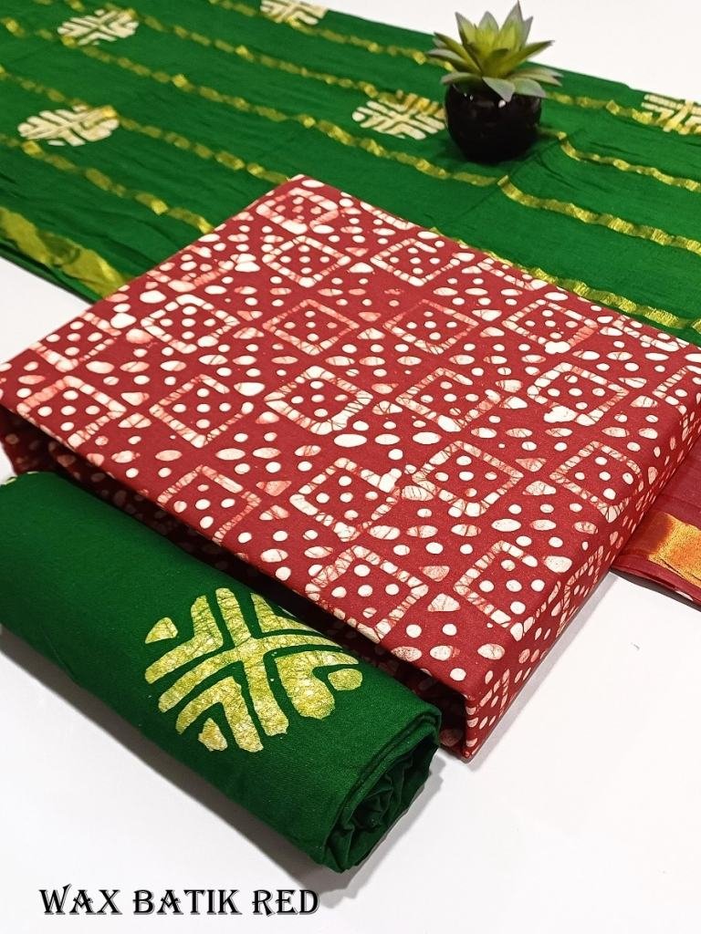 Wax Batik Red Cotton Dress Material